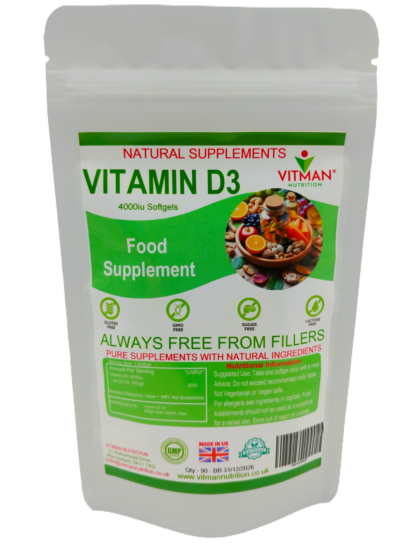 Pure Natural Vitamin D3 4000iu– VitMan Nutrition
